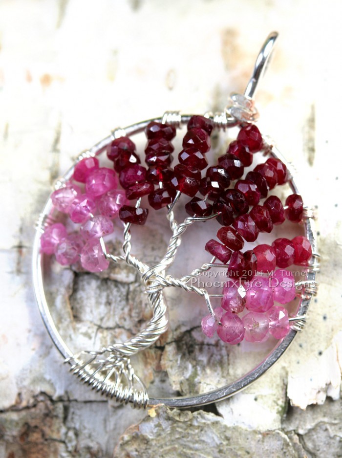 Tree of Life Pendant in Shaded Ruby Ombre, Handmade Birthstone Wire ...